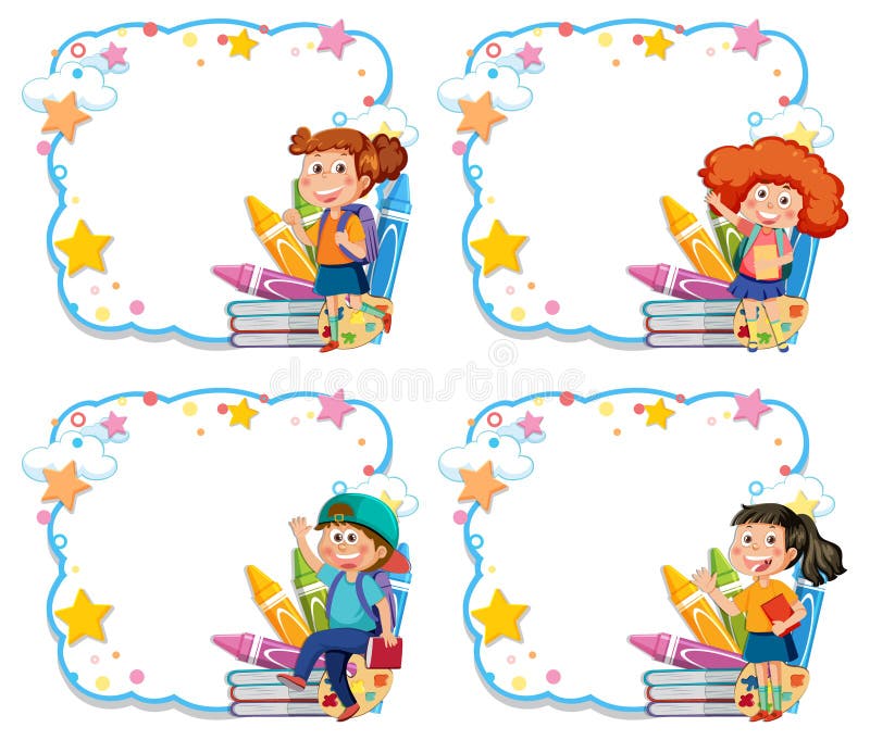 Four Frames Featuring Children Reading Stock Vector - Illustration of ...