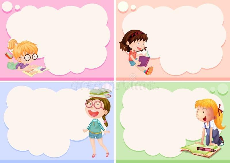 Four Frames with Happy Girls Stock Vector - Illustration of clip, kids ...