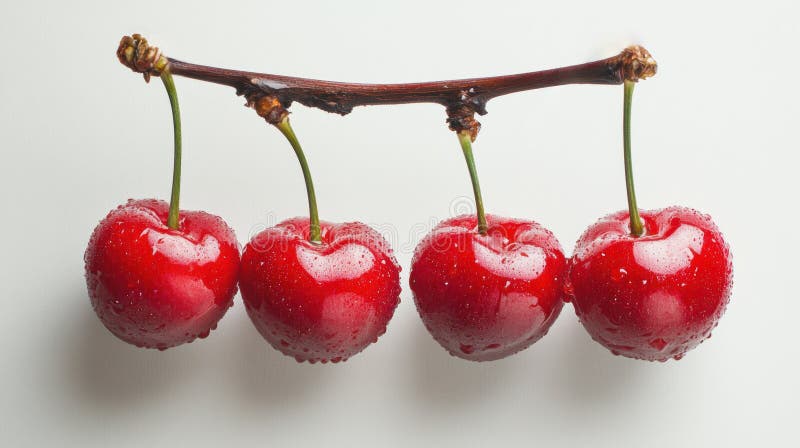 Four Fresh Cherries on a Stem Stock Illustration - Illustration of ...