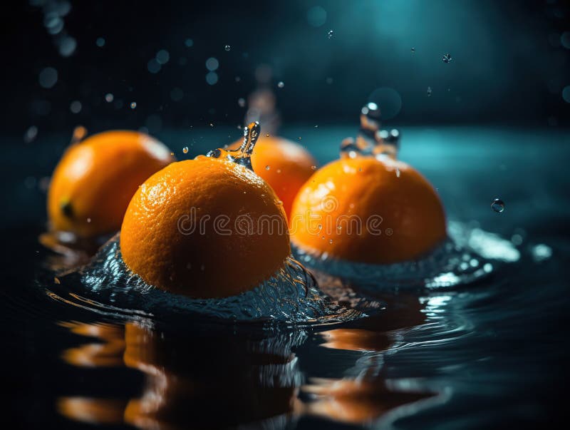 Four Fresh Oranges Falling into the Water Background, Generative Ai ...