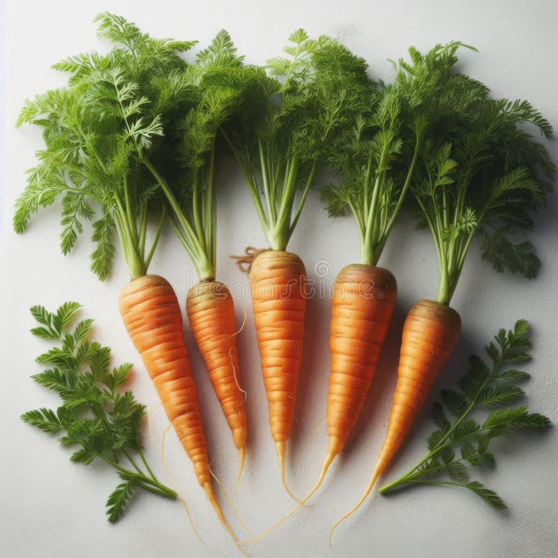 Four Freshly Harvested Carrots Arranged on a White Background Stock ...