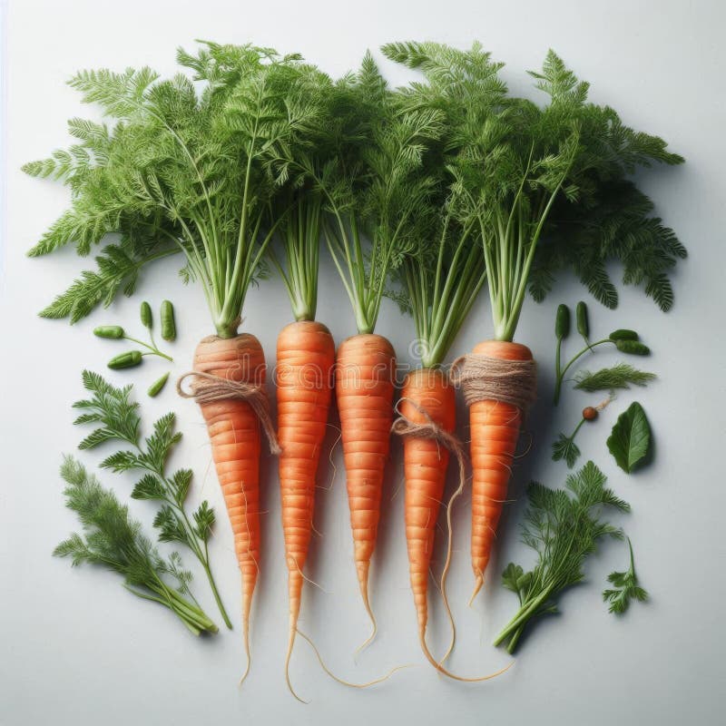 Four Freshly Harvested Carrots Arranged on a White Background Stock ...