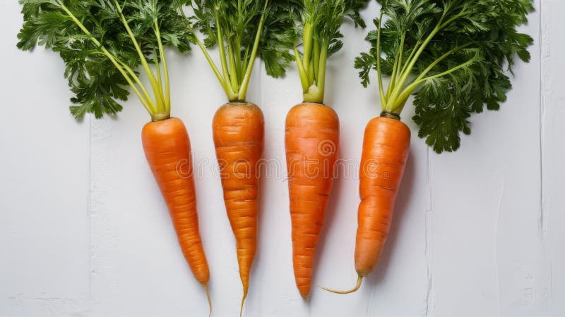Four Freshly Harvested Carrots Arranged on a White Background Stock ...