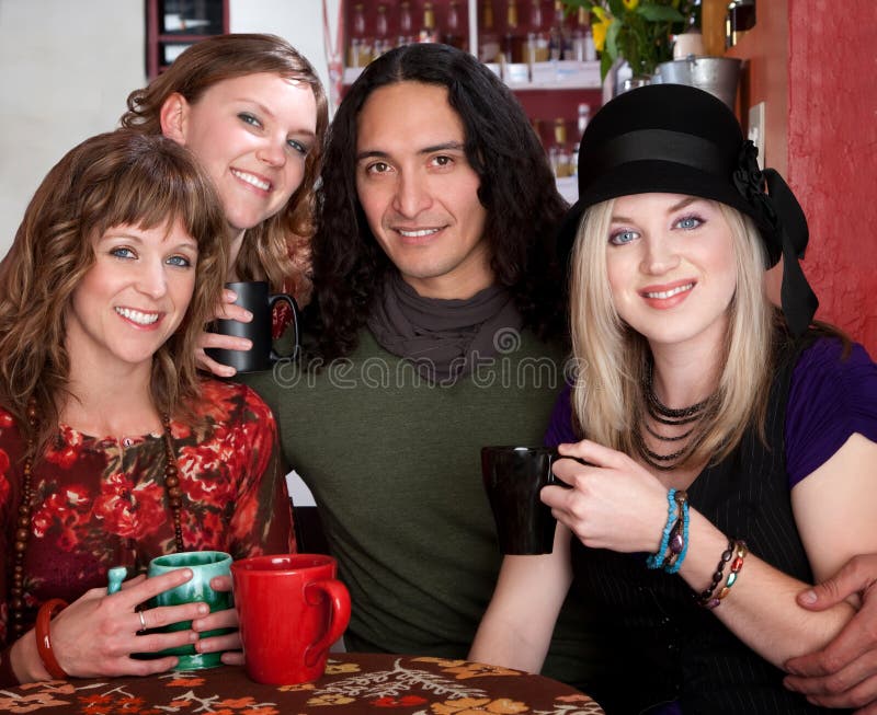 Four friends stock photo. Image of coffeehouse, bistro - 14742938
