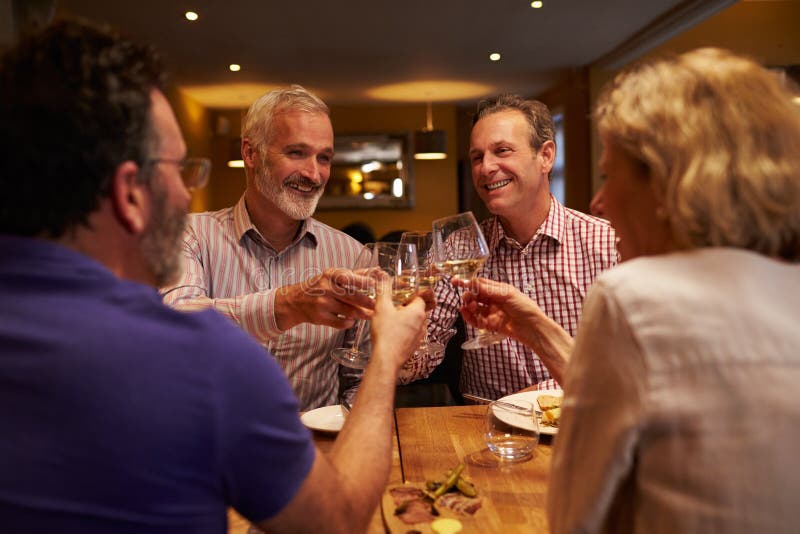 Four Friends Making a Toast during a Meal at a Restaurant Stock Image ...