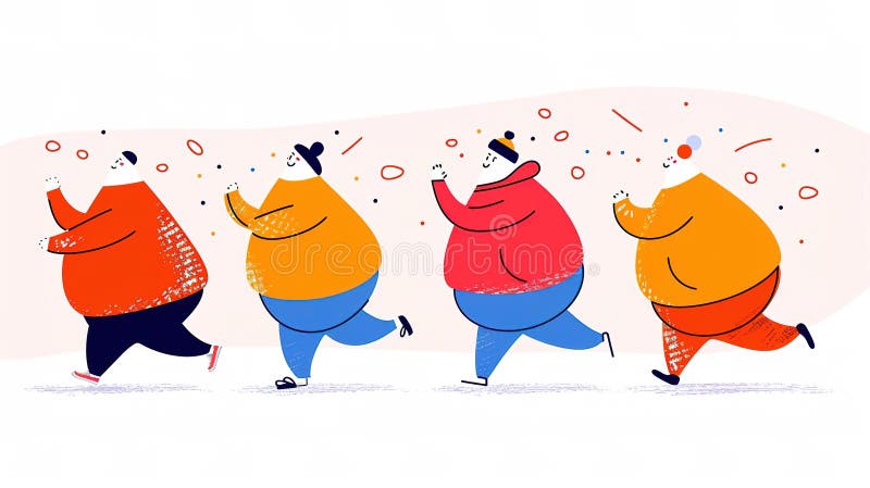 Four Friends Running and Celebrating Together Stock Illustration ...