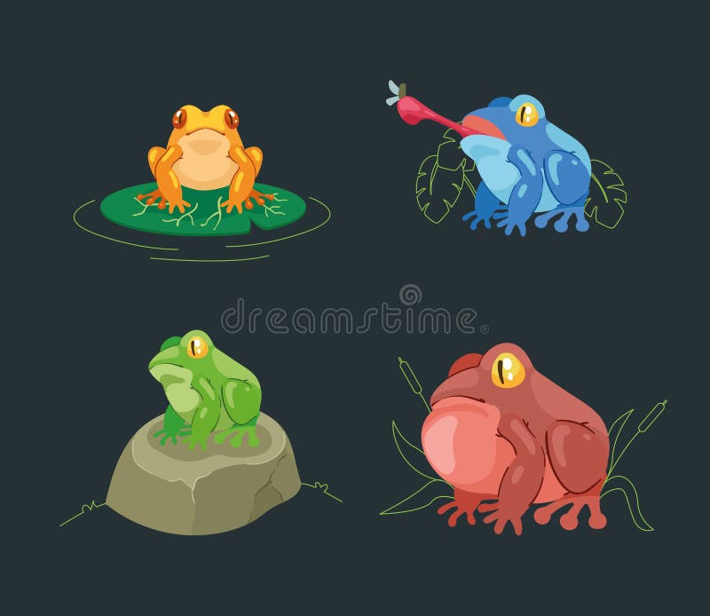 Four frogs amphibians stock illustration. Illustration of yellow ...