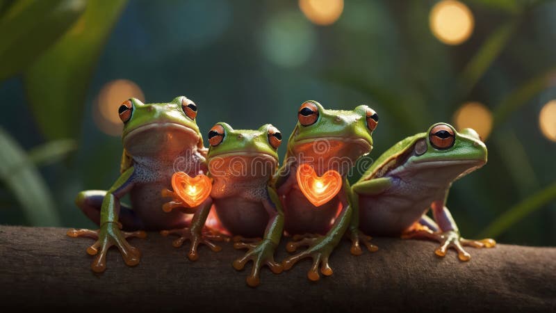 Adorable Green Tree Frogs with Hearts: Valentine S Day Romance Stock ...