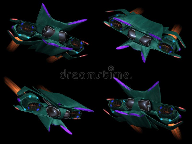 Four Views of a Powerful Spaceship Very Streamline Stock Illustration ...