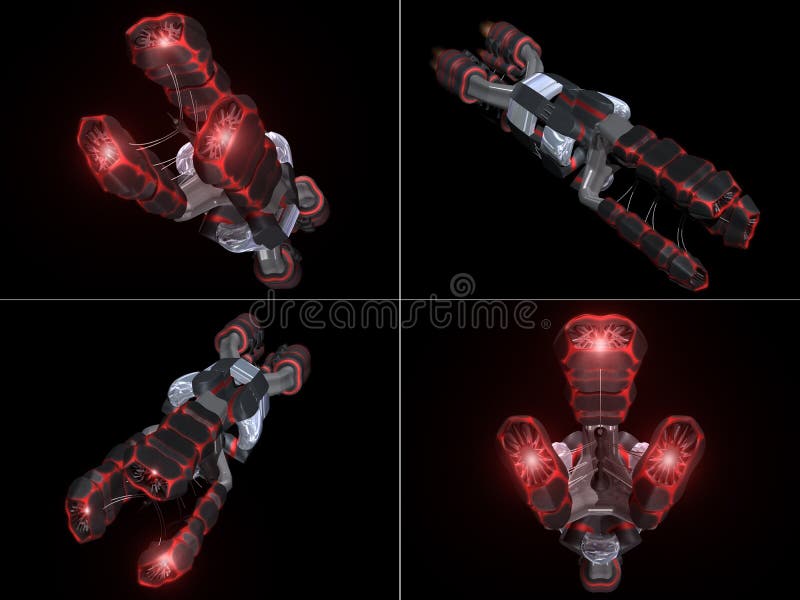 Four Views of a Powerful Spaceship Very Streamline Stock Illustration ...