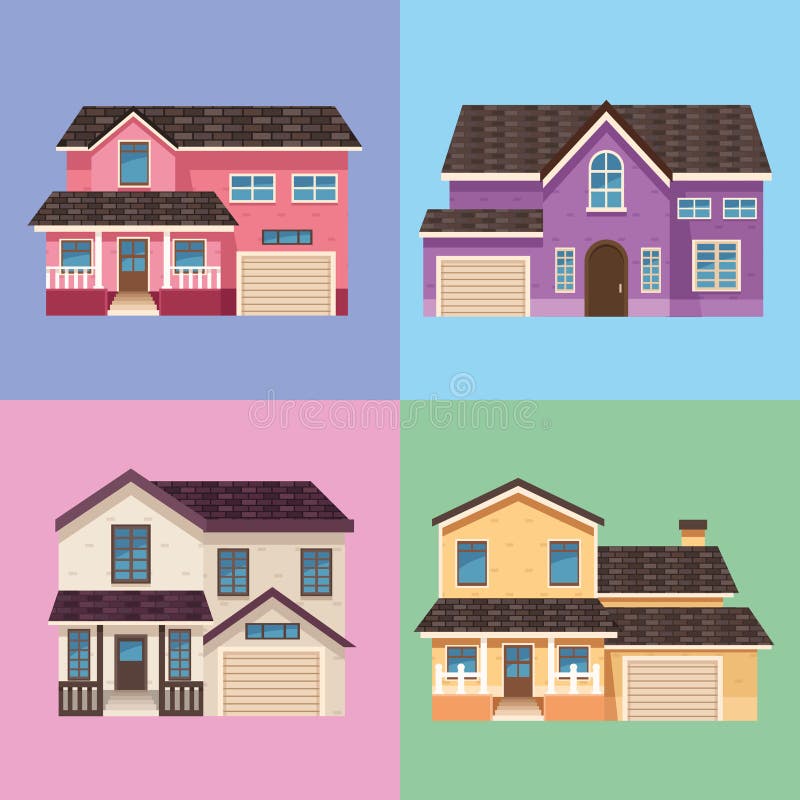 Four fronts houses stock vector. Illustration of properties - 224820909