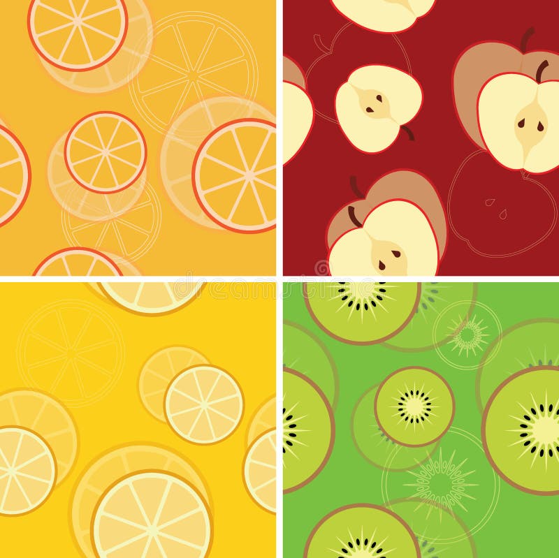 Four Fruit Seamless Patterns Stock Vector - Illustration of lemon ...