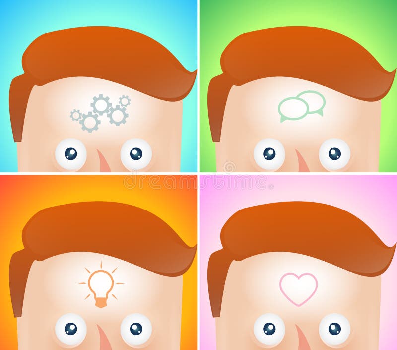 Four Funny Cartoon Heads with Visualization Stock Vector - Illustration ...