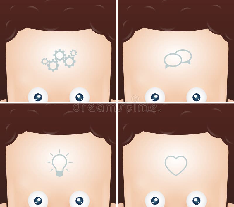 Four Funny Cartoon Heads with Visualization Stock Vector - Illustration ...