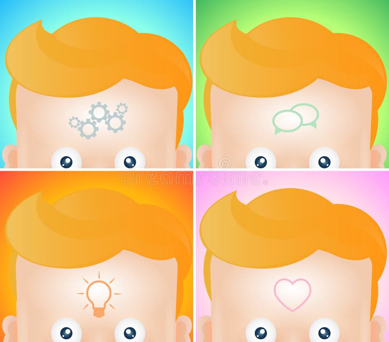 Four Funny Cartoon Heads with Visualization Stock Vector - Illustration ...