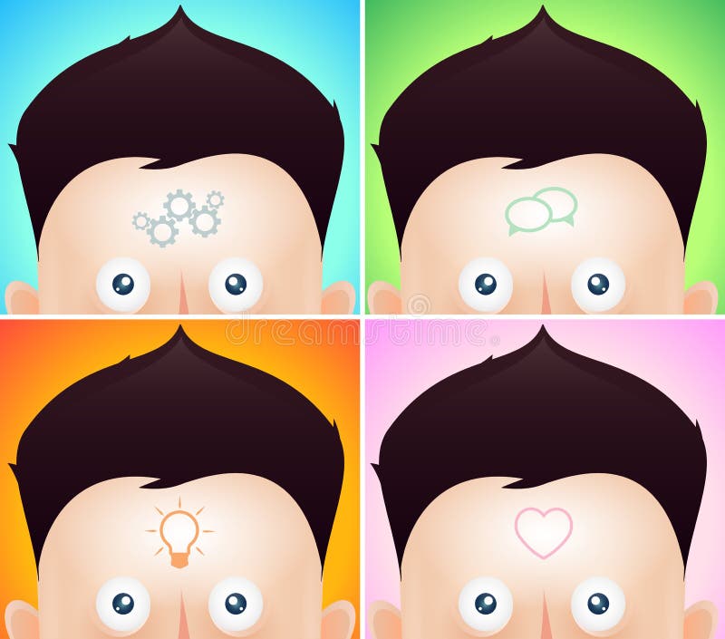 Four Funny Cartoon Heads with Visualization Stock Vector - Illustration ...