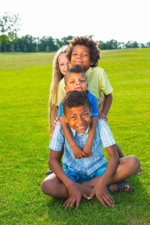 Four Children on the Glade. Stock Photo - Image of garden, colorful ...