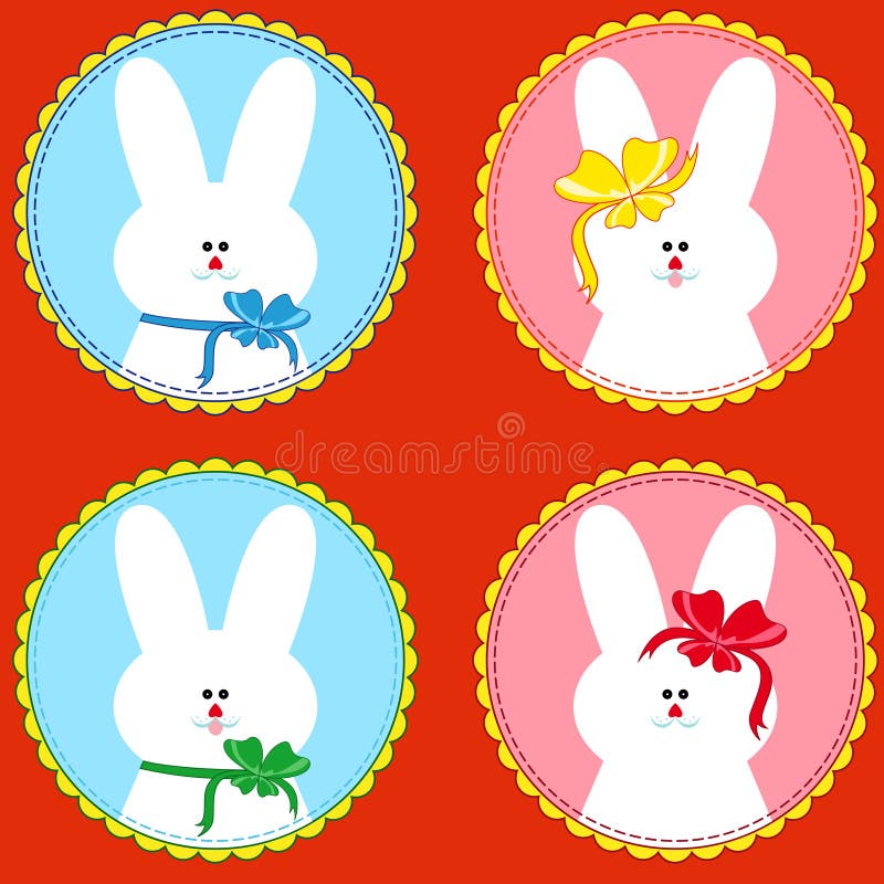 Four Funny Rabbits in Round Frameworks Stock Vector - Illustration of ...