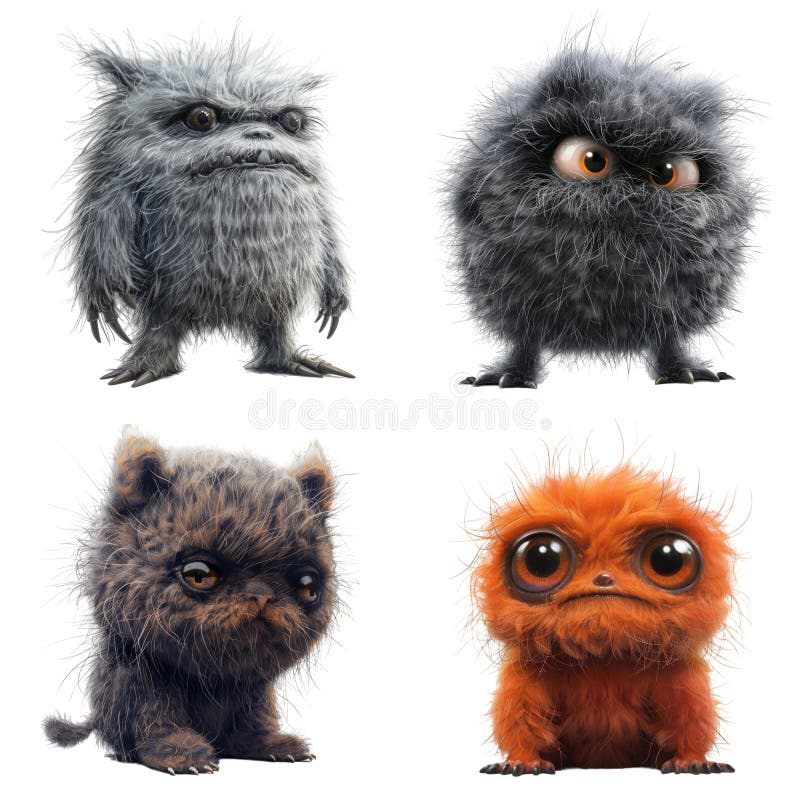 Four Furry Creatures with Different Expressions and Colors Stock Image ...