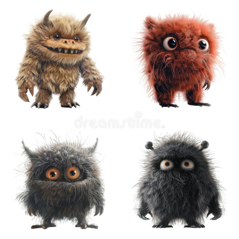 Four Fuzzy Monsters with Large Eyes and Claws Stock Image ...