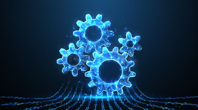 Four Gears on Blue.. Cog Mechanism, Engine System, Operation Progress ...