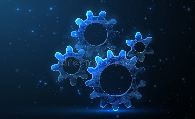 Four Gears on Blue.. Cog Mechanism, Engine System, Operation Progress ...