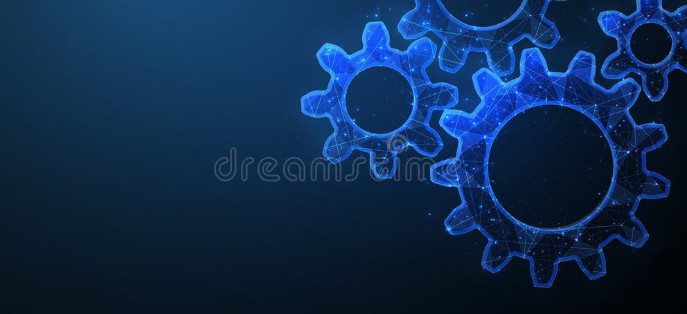 Four Gears on Blue.. Cog Mechanism, Engine System, Operation Progress ...