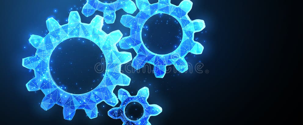 Four Gears on Blue.. Cog Mechanism, Engine System, Operation Progress ...