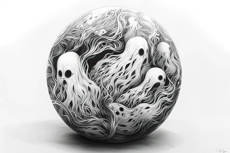 Four Ghostly Spirits Trapped within an Orb, Surrounded by Twisting ...