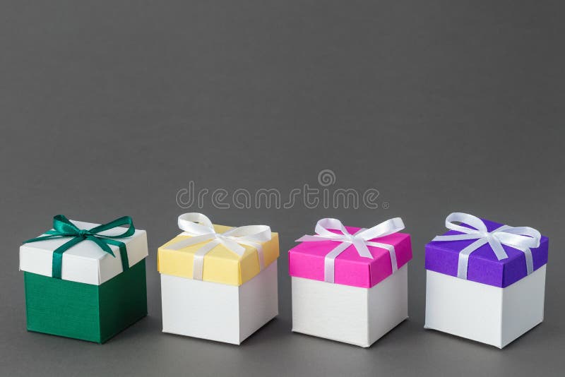 Set of Four Gift Boxes Isolated on White Stock Image - Image of isolate ...