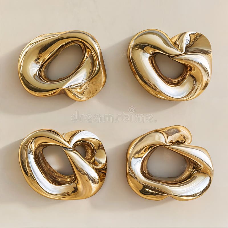 Four Gilded Contemporary Art Sculptures with Rounded Shapes Stock ...