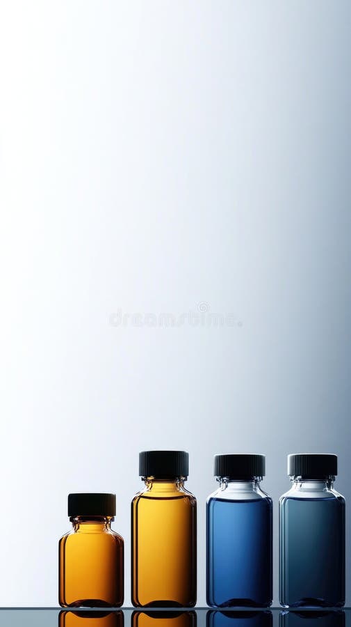 Four Glass Bottles with Lids in Gradient Sizes and Colors Stock Image ...