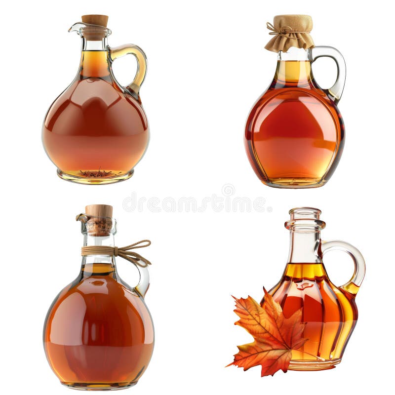 Four Glass Bottles of Maple Syrup with Various Closures Stock Image ...