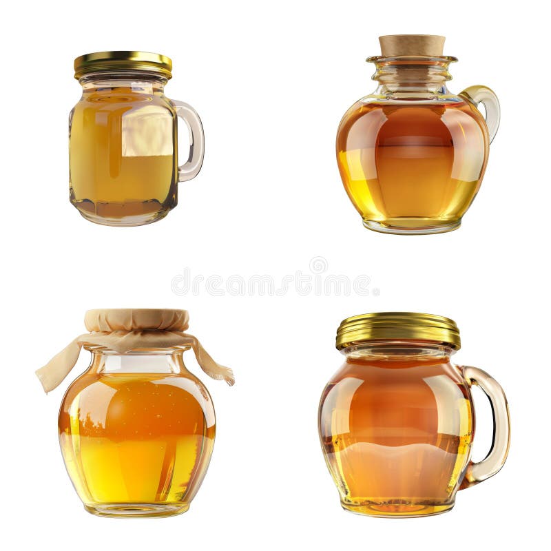 Four Glass Jars Filled with Golden Liquid Stock Image - Illustration of ...