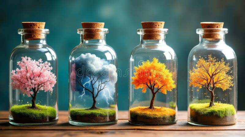 Four Glass Vases with Trees in Them Stock Photo - Image of aroma ...