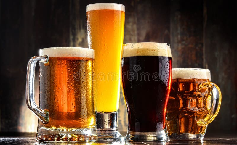 Four Glasses with Different Types of Beer Stock Image - Image of stein ...