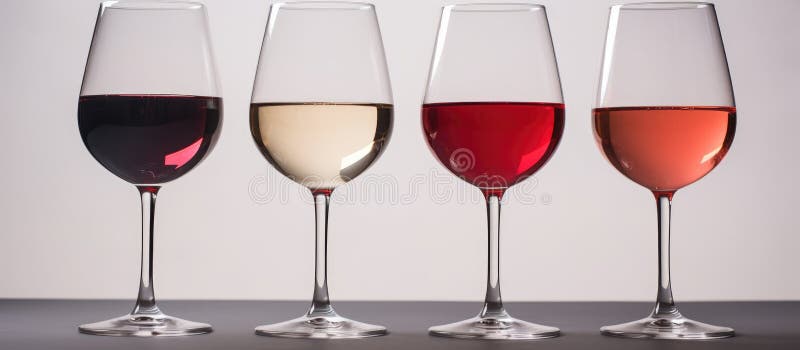 Four Glasses of Assorted Wine Varieties Displayed on Table Stock Image ...