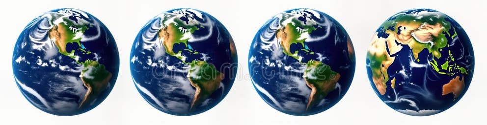 Four Globe Views of Earth Isolated on White Background. Detailed ...
