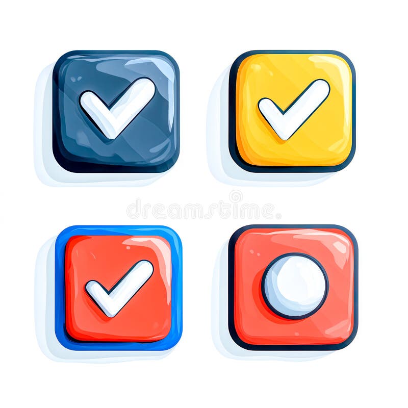 Four Glossy Check Mark Icons on Transparent Background Stock Image ...