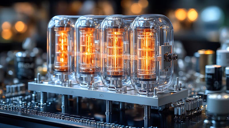 Four Glowing Nixie Tubes on a Circuit Board Stock Illustration ...