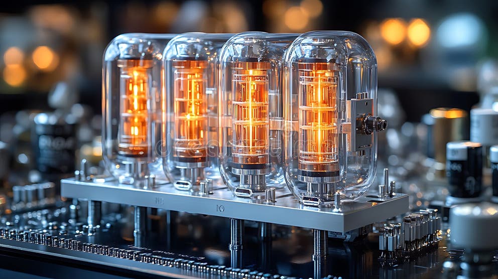 Four Glowing Nixie Tubes on a Circuit Board Stock Illustration ...