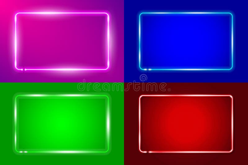 Four Glowing Rounded Rectangular Neon Frames, Pink, Blue, Green and Red ...