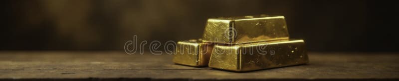 Four Gold Bars Stacked Side by Side on a Wooden Pedestal, Height ...