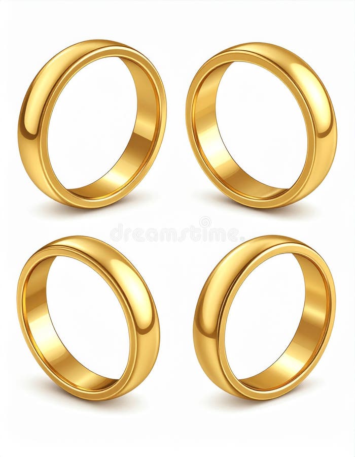 Four Gold Wedding Rings on White Background Stock Illustration ...