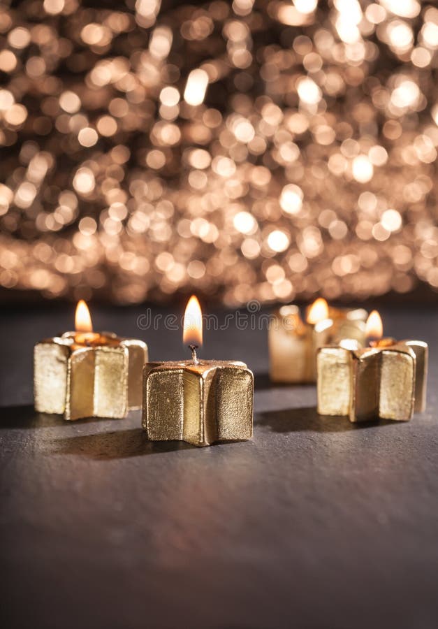 Four Golden Advent Candles Lit with Bokeh Background Stock Image ... Four Golden Advent Candles Lit with Bokeh Background Stock Image ...