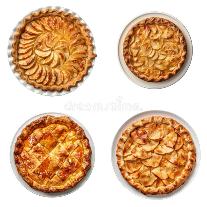 Four Golden Apple Pies on White Plates Stock Illustration ...