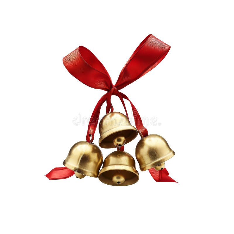 Four Golden Bells Tied with a Red Ribbon Stock Illustration ...