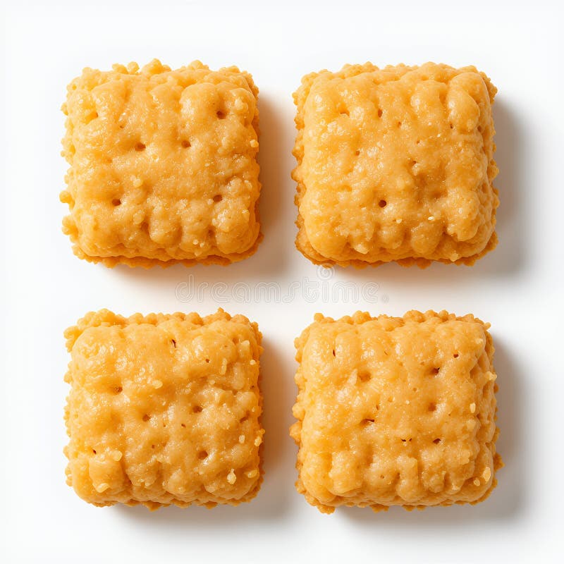 Overhead Shot of Four Golden Brown Square Crackers on White Background ...