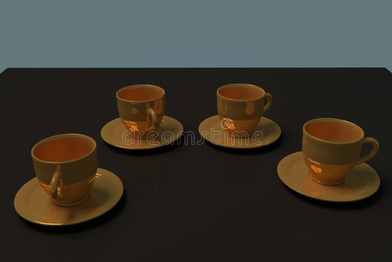 Four golden coffee cups stock illustration. Illustration of rendering ...
