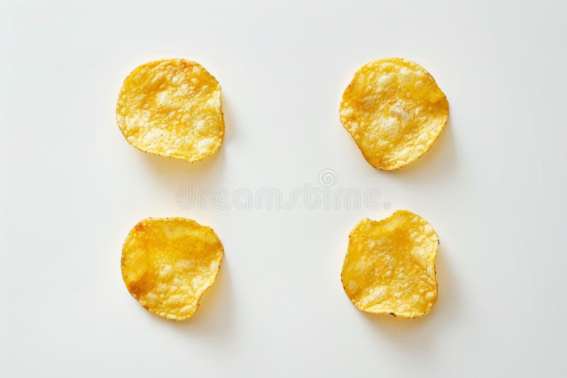 Four Golden Potato Chips White Background Ai Generated Stock Photos ...